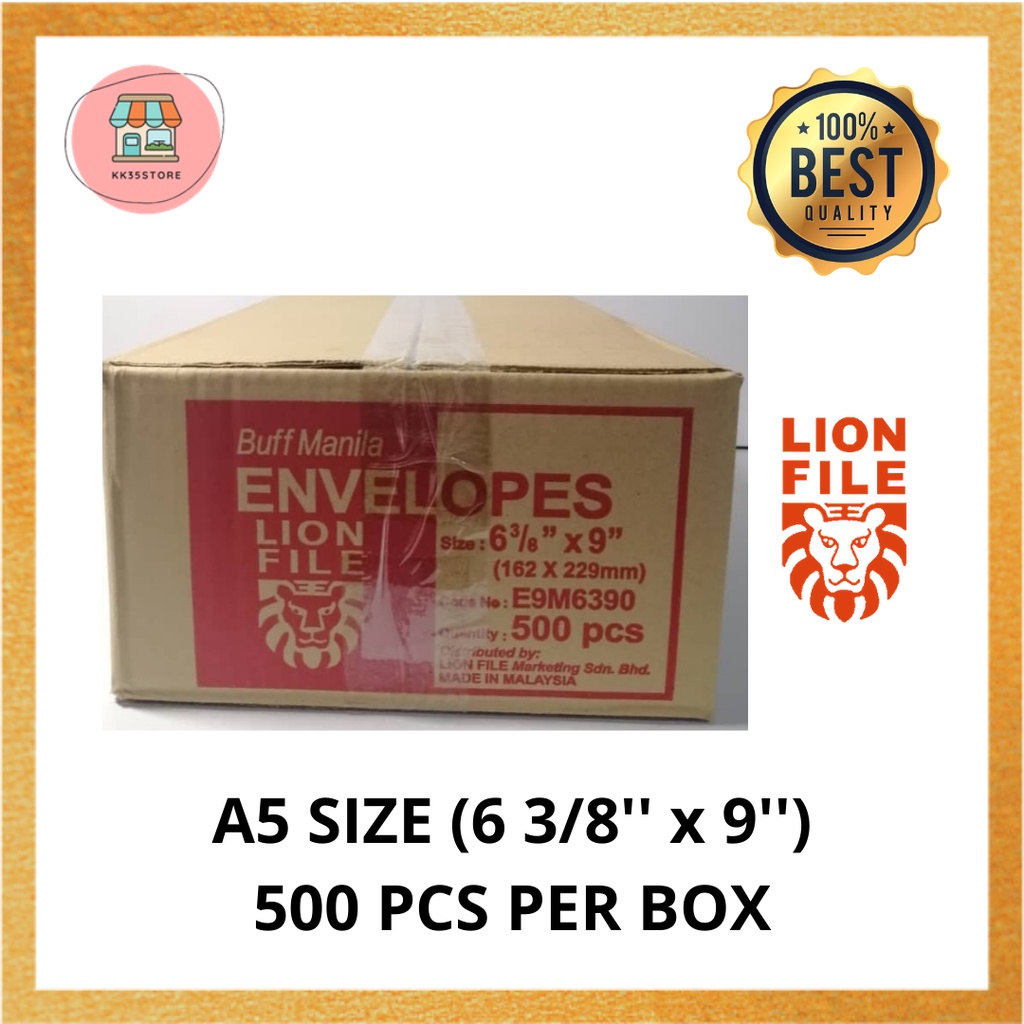 [READY STOCK]Lion A5 Size (6 3/8'' x 9'') Buff Manila Envelope-500 Pcs/Box | Shopee Malaysia