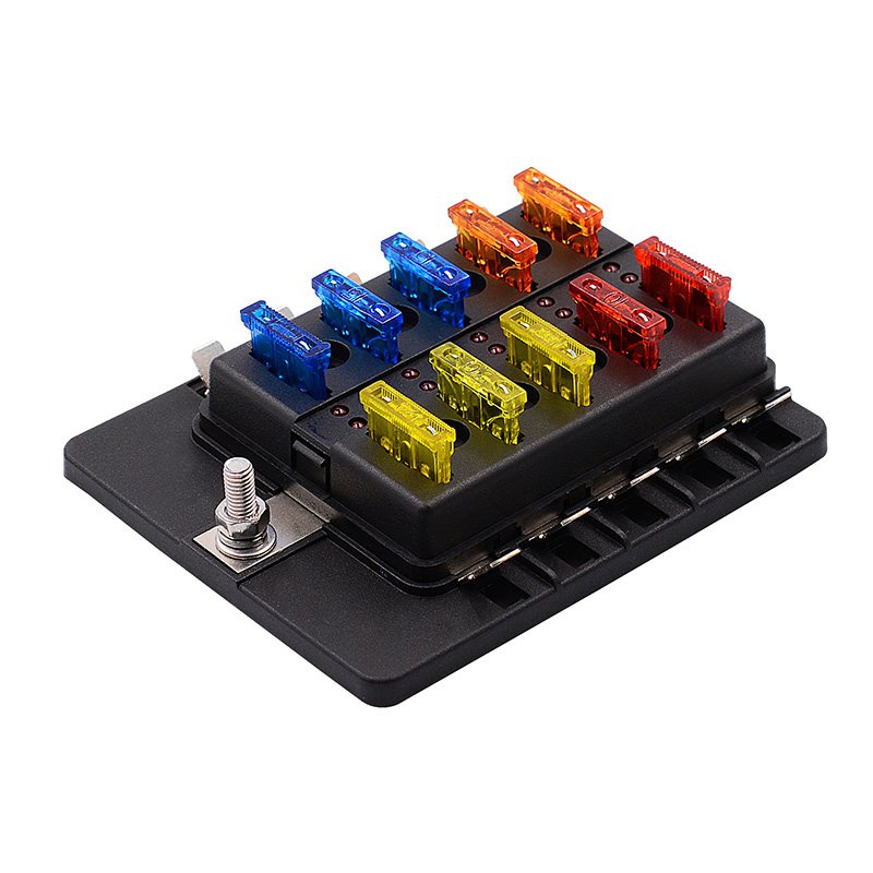 10 Way Blade Fuse Box Holder with LED Warning Light DC12V 24V For Car ...