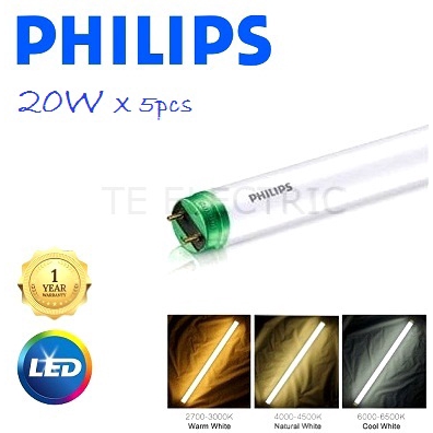 (5PCS) PHILIPS ECOFIT 20W T8 LED TUBE 1200MM 4FT 3000K/4000K/6500K ONE SIDE WIRING SIRIM ...