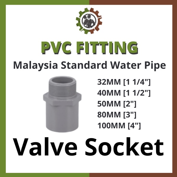 PVC Pipe Fitting Paip PVC Connector Valve Socket PT Socket PT Elbow 32mm 40mm 50mm 80mm 100mm ...