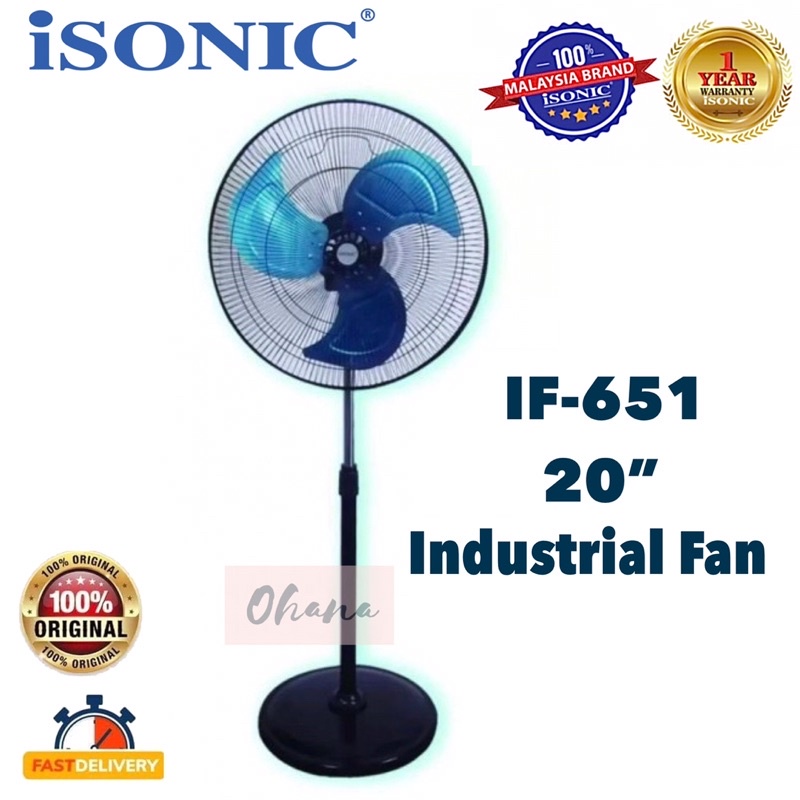ISONIC 20" INDUSTRIAL STAND FAN IF-651/ KIPAS BERDIRI METAL BLADE 20 ...