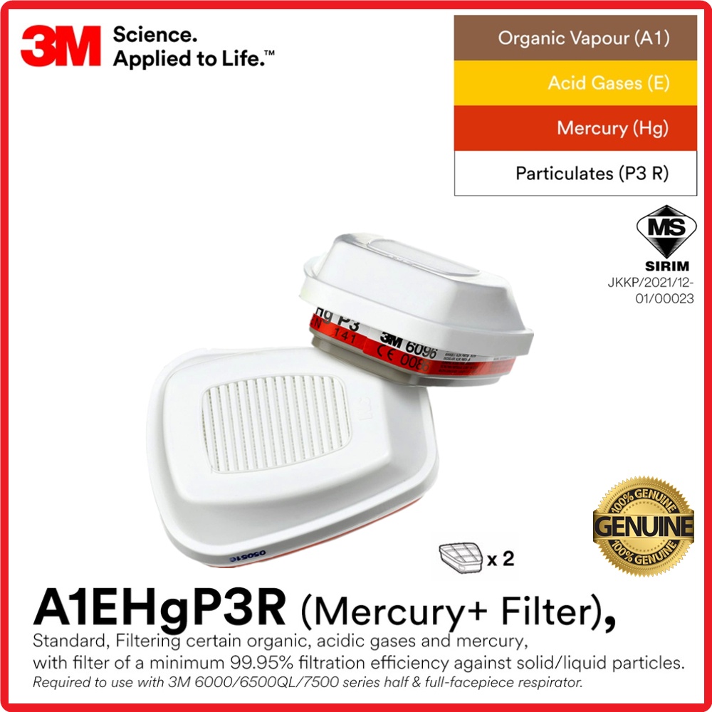 【Genuine】3M™ 6096 DOSH SIRIM Approved Mercury Vapor Chlorine Acid Gas ...