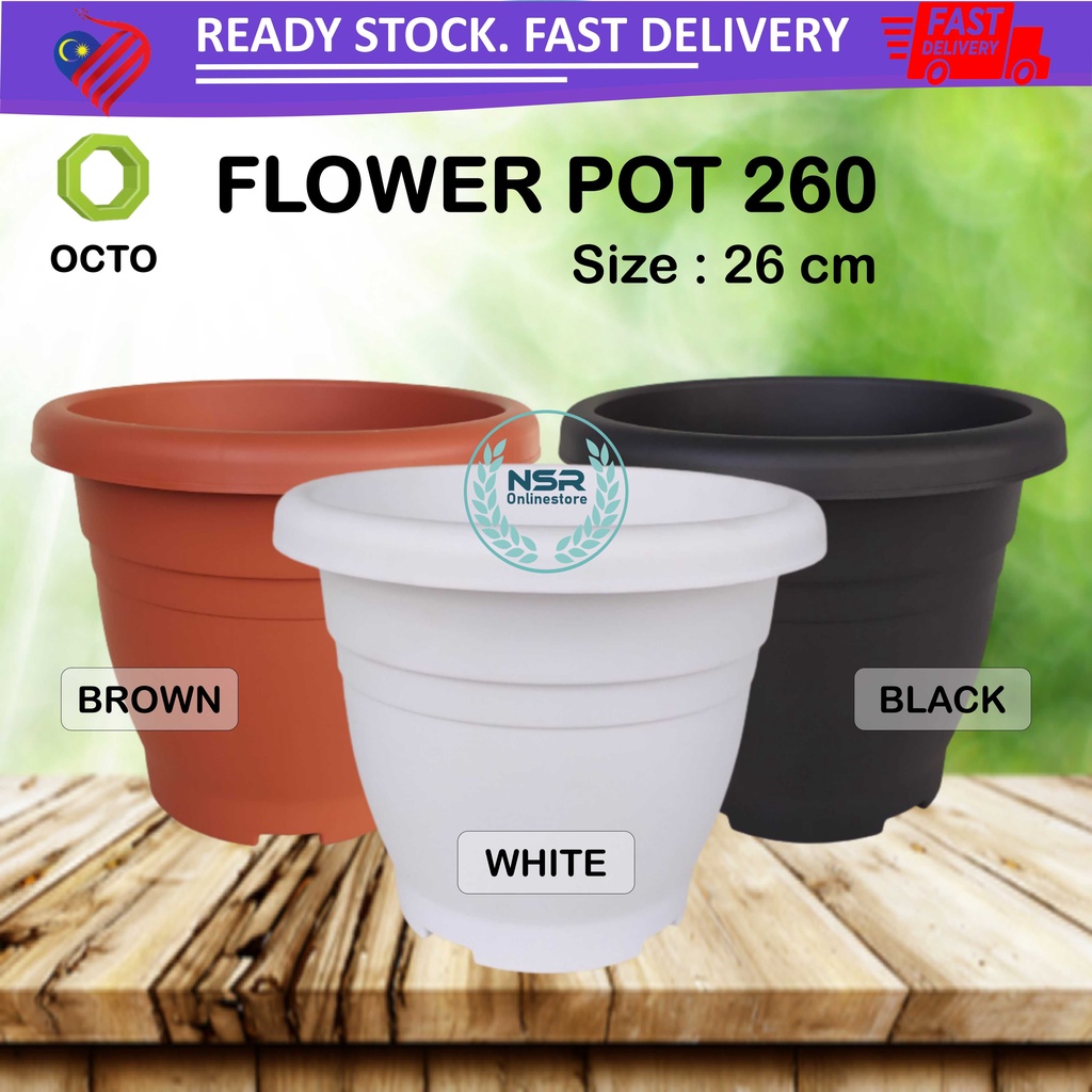 26 CM OCTO High Quality Plastic Flower Pot 260 Gardening Durable Modern ...