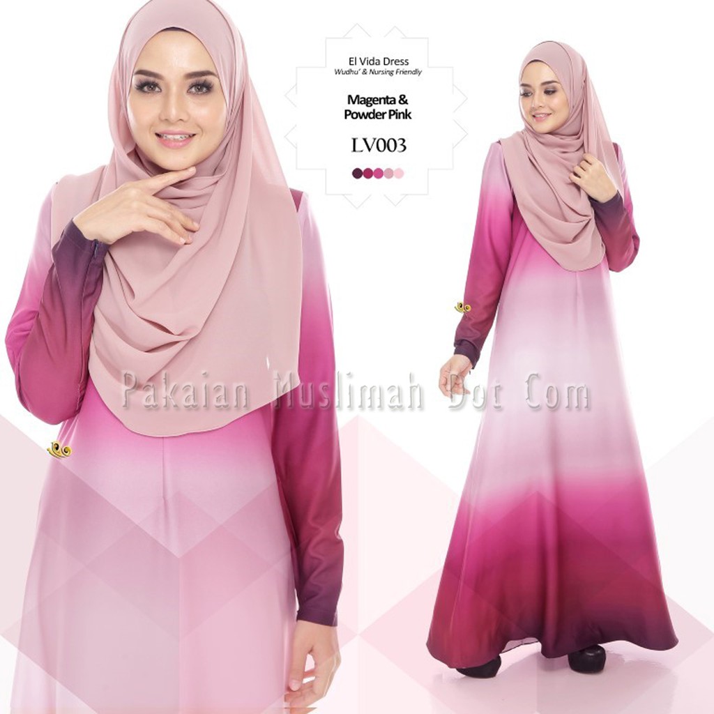 MUSLIMAH DRESS JUBAH ELVIDA NURSING FRIENDLY (LV003 - MAGENTA & POWDER PINK) | Shopee Malaysia