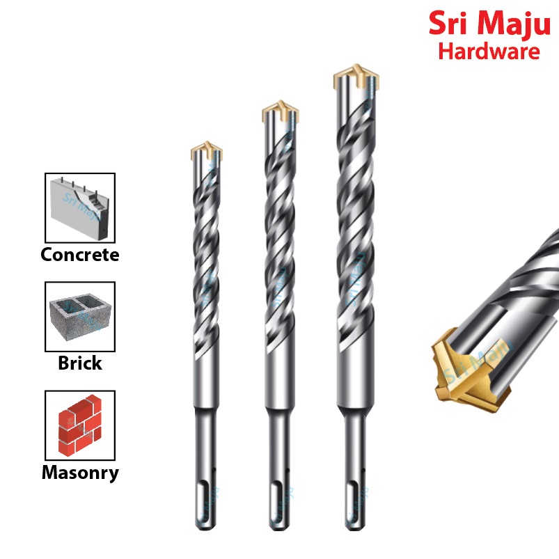 MAJU SDS-S4 4 Flute Cutter Carbide Tip SDS Plus Concrete Masonry Wall ...