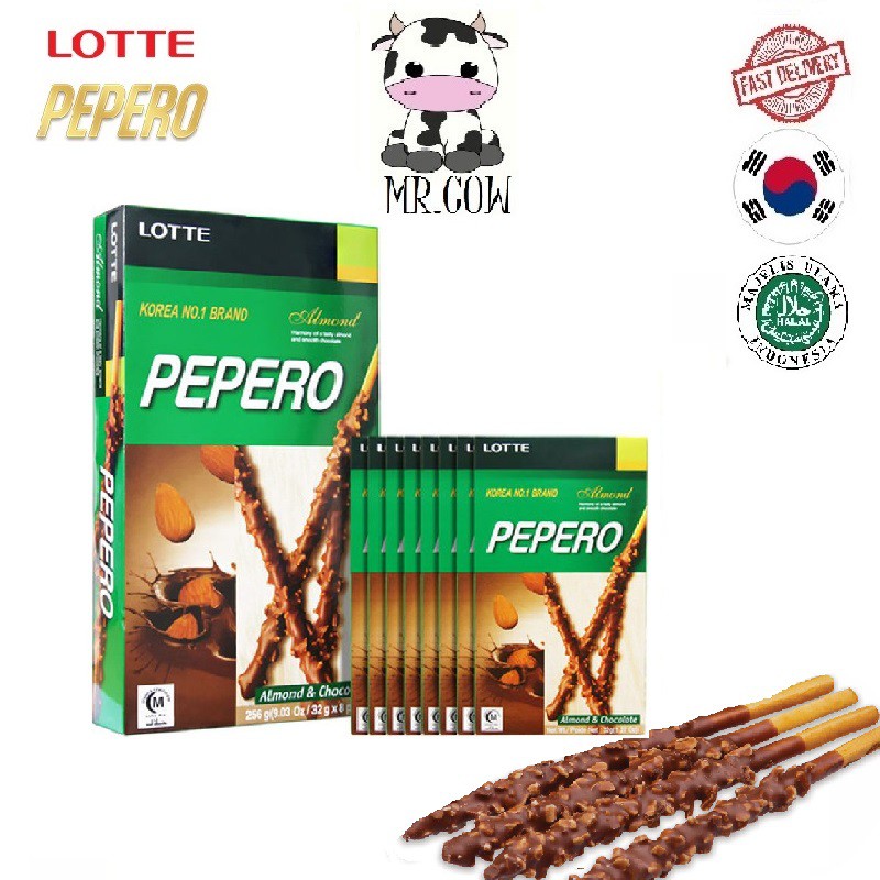 Exp 03 2024 Halal Lotte Pepero Almond And Chocolate Stick Biscuit 8 X