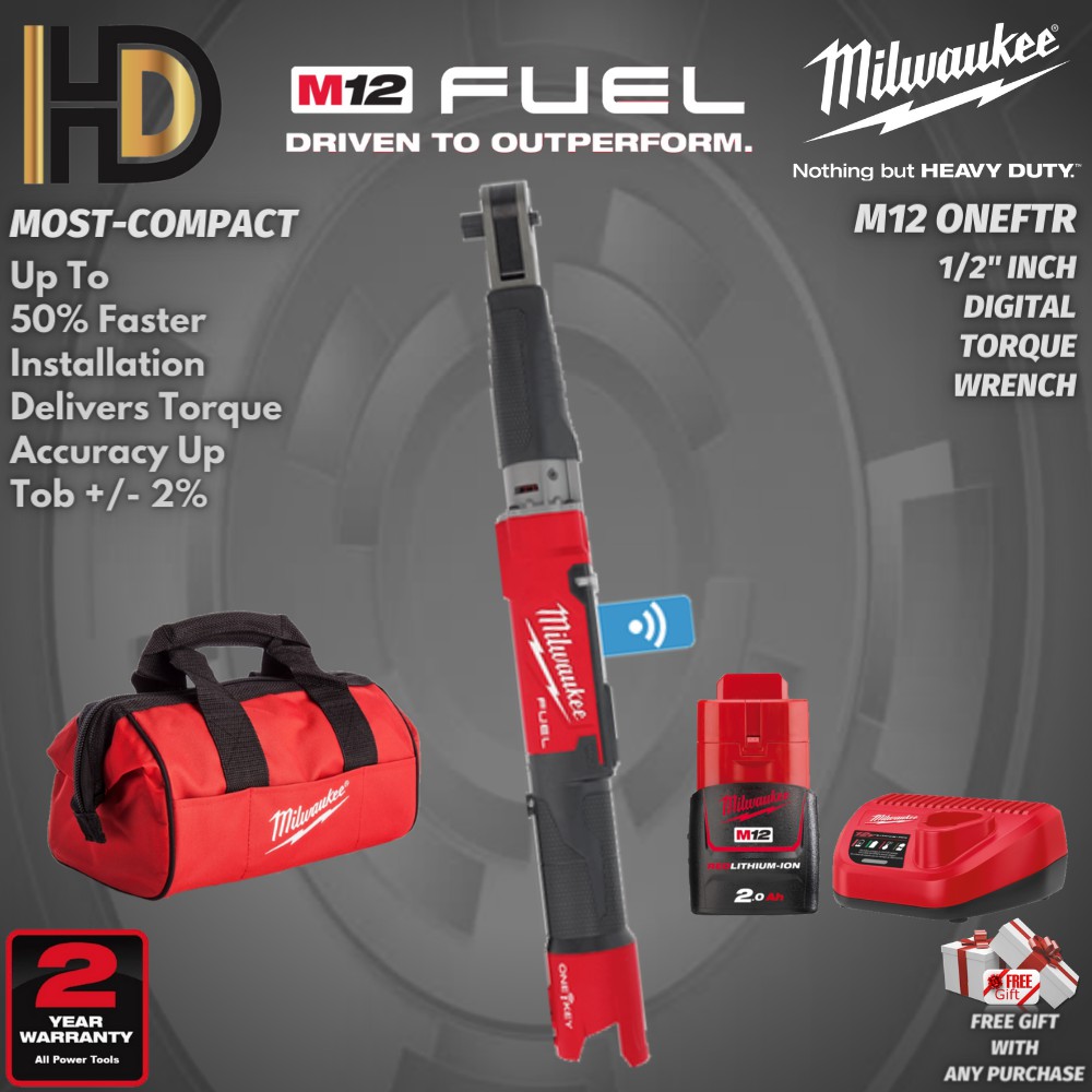 Milwaukee M12 ONEFTR12 FUEL 1/2" Digital Torque Wrench 203NM / Brushless Motor / Cordless Torque ...