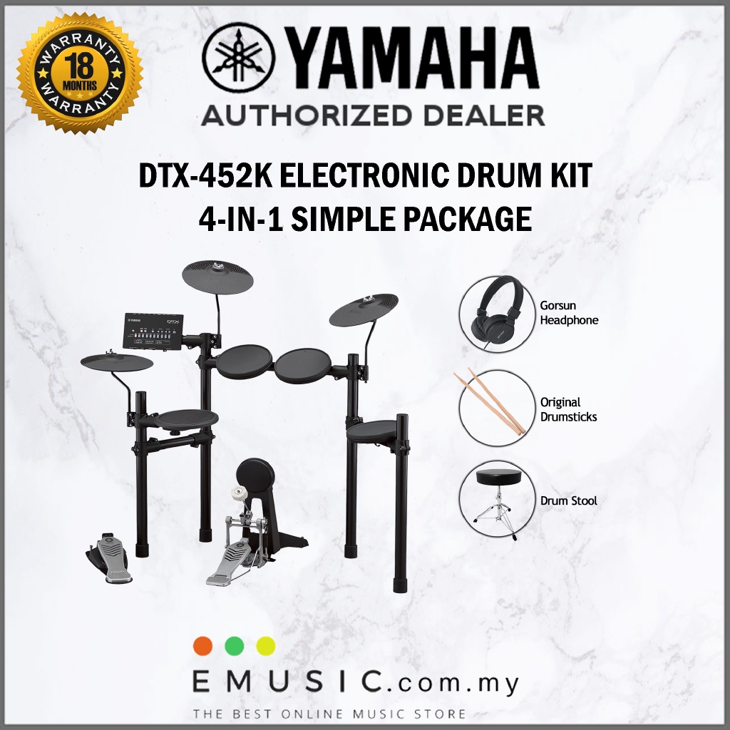 Yamaha DTX452K Electronic Drum Kit Simple Package (DTX452 / DTX-452K ...