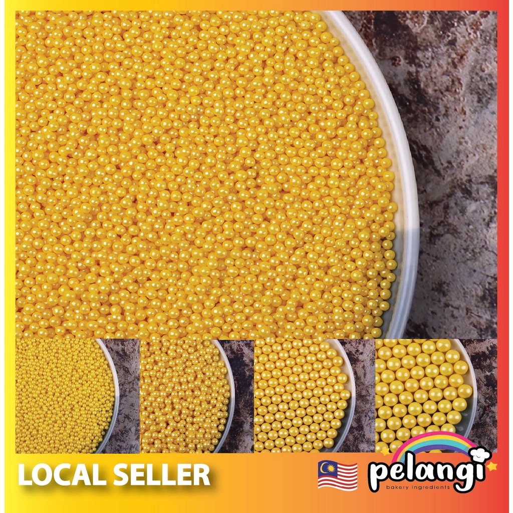 [Pelangi] Halal Edible Pearl Yellow Color Sprinkles Candy Ball Cake ...