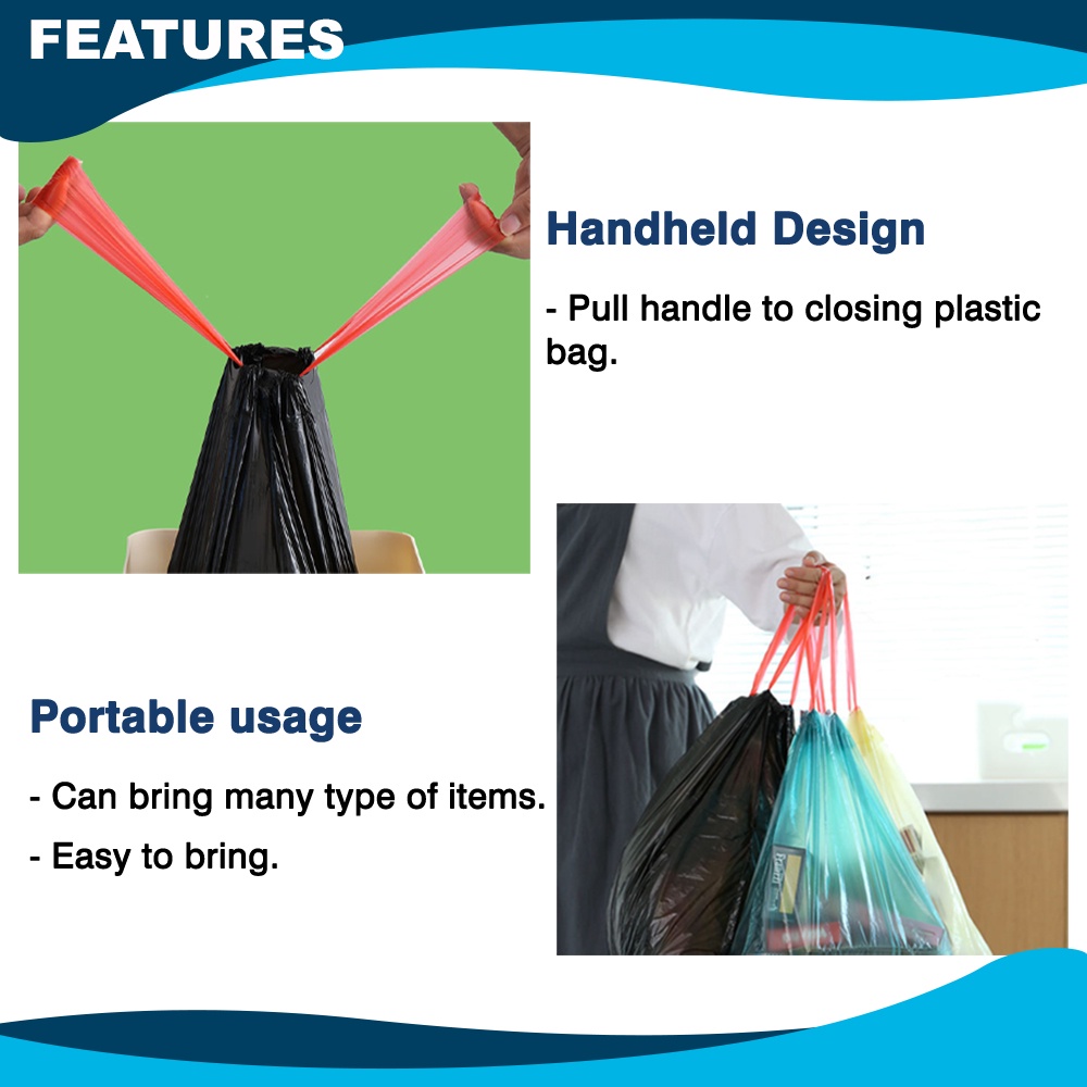 [1BAG] 45CM x 50CM Disposable Drawstring Garbage Bag Strong Plastic ...