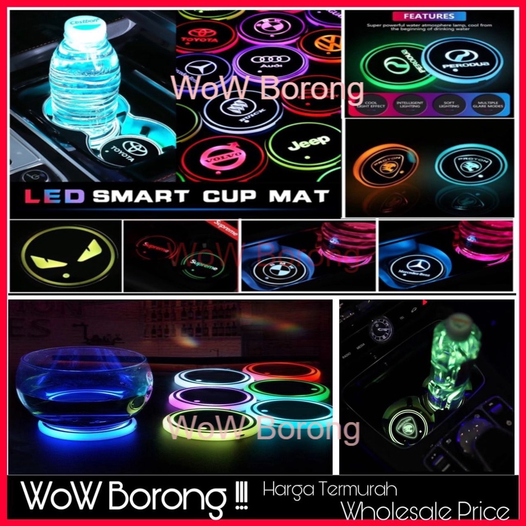 1pc Car LED Light Cup Mat 7 Color Atmosphere Light Lamp Drink Holder ...
