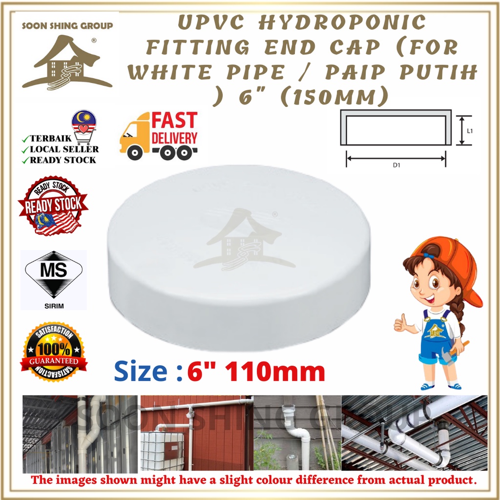 UPVC Hydroponic Fitting End Cap (For White pipe / Paip Putih ) 6 ...