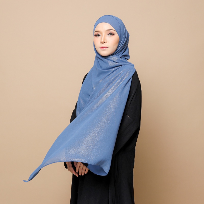 Zephia Shawl Chiffon Monochrome Silver Glitter Panjang Tudung Kualiti Baik Live | Shopee Malaysia