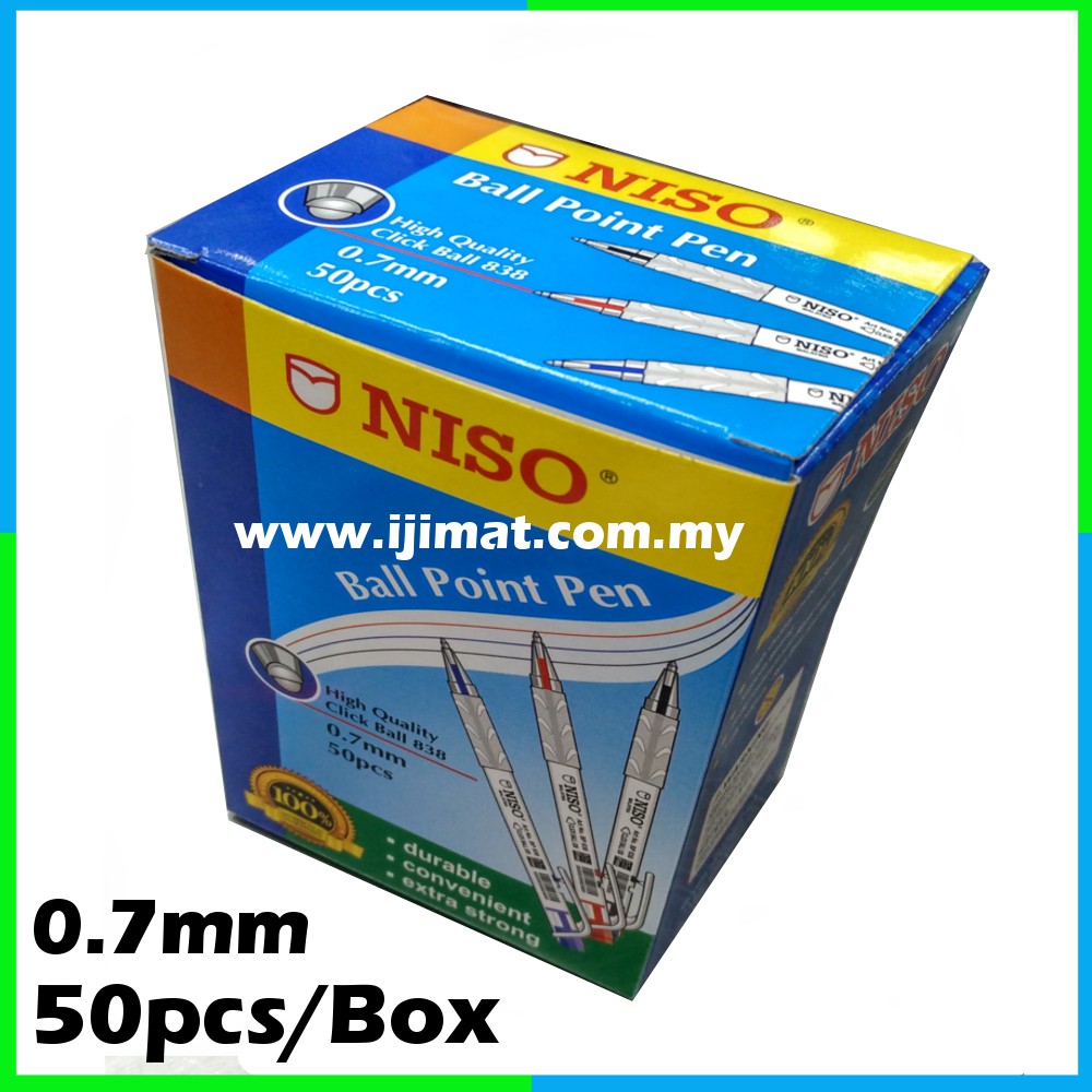 Niso Click Ball Point Pen 0.7mm (50pcs/Box)(Black / Blue / Red ...