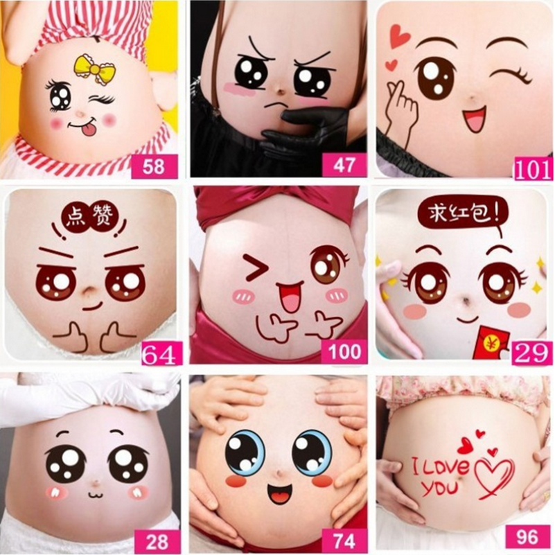 Cute Cartoon Expression Pregnant Facial Belly Sticker Photo Prop ...