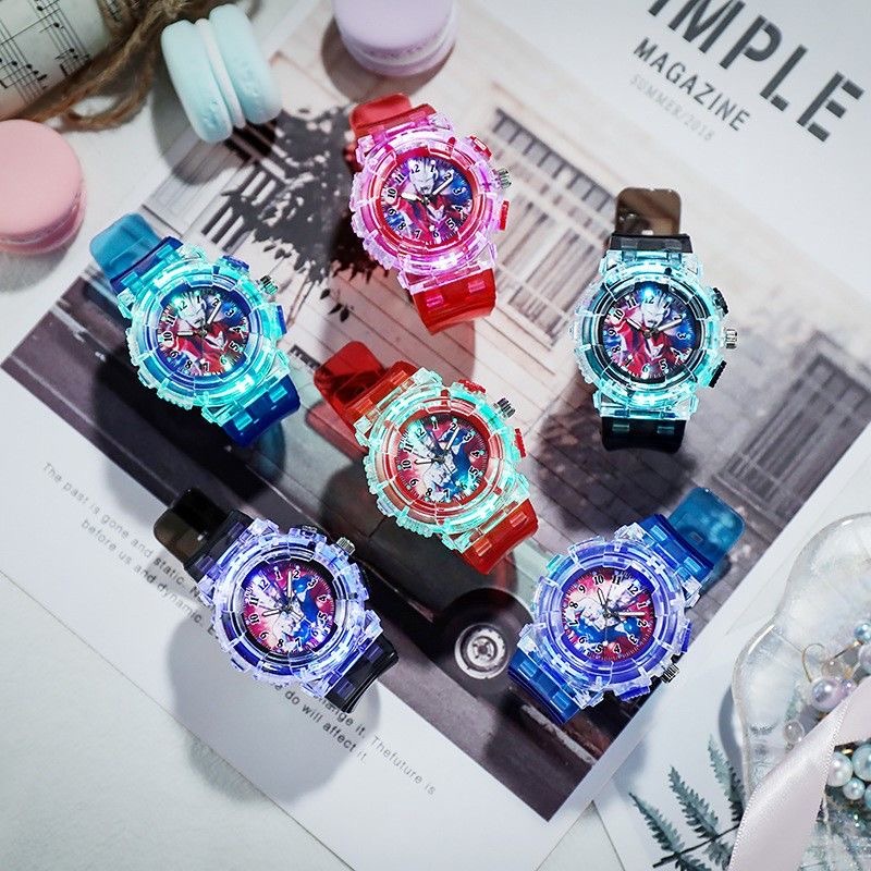 Jam Cartoon Watch LED Light Kids Watches Colorful Flash Hello Kitty ...