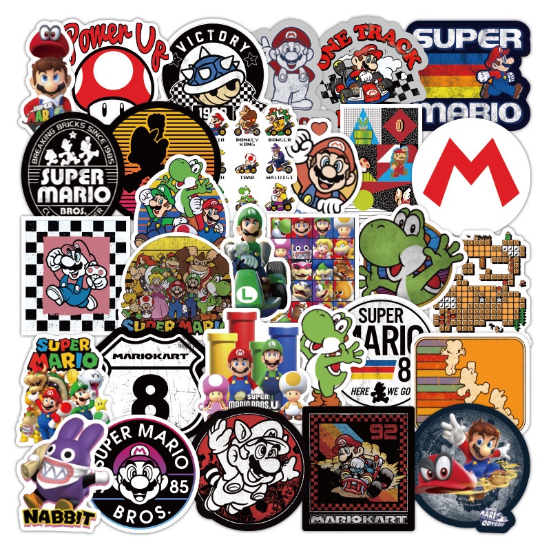 50 pcs Super Mario Video Game Cartoon Waterproof PVC Stickers (2 ...
