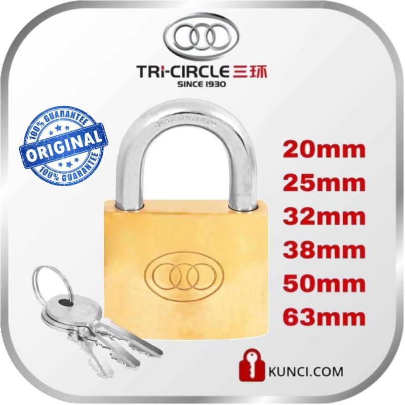 ORIGINAL TRI-CIRCLE PADLOCK 20mm,30mm,38mm,50mm,63mm | Shopee Malaysia