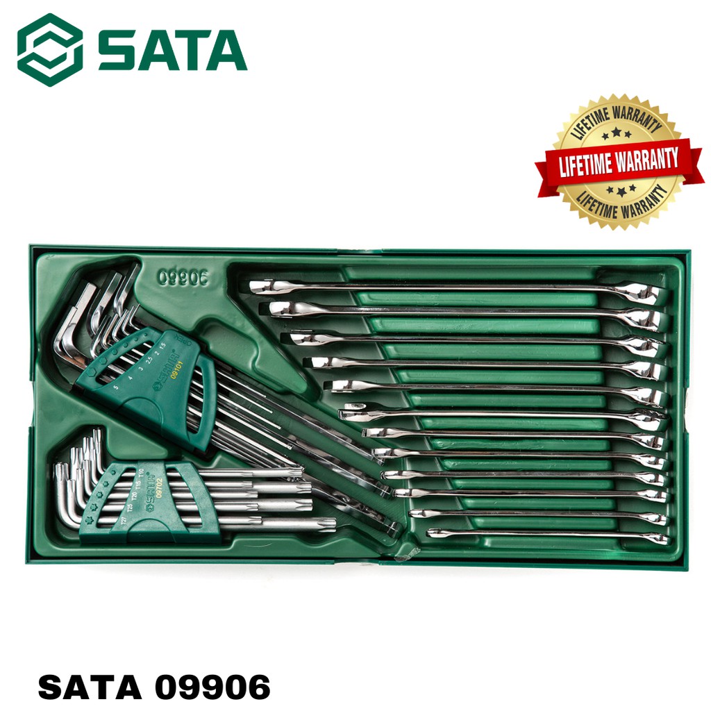 SATA 09906 30PCS COMBINATION WRENCH & HEX KEY TRAY SET / COMMON RING ...