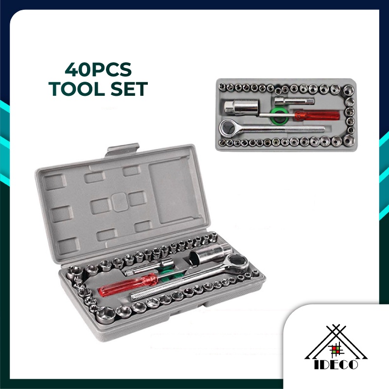 iDECO 40pcs Combination Hand Tools Spanner Socket Ratchet Wrench Car ...