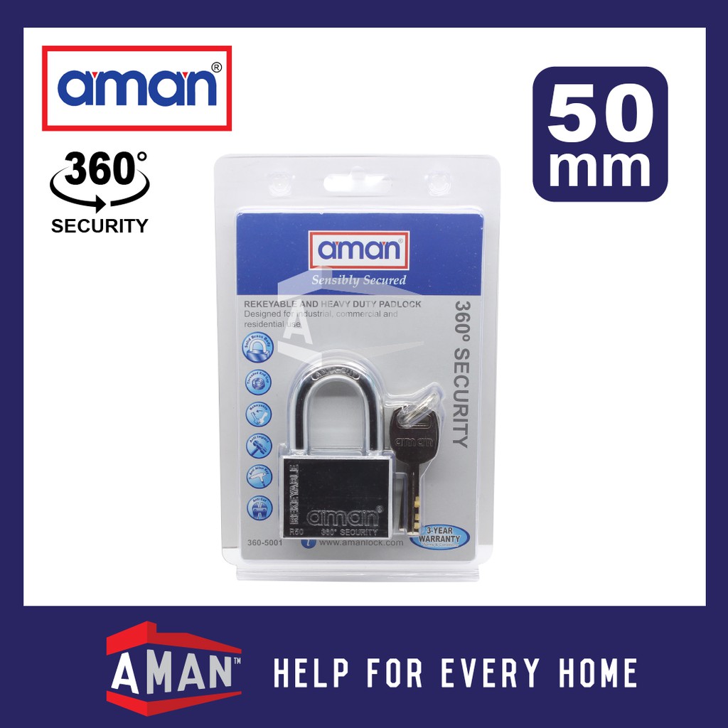 aman 360 Security Hardened Shackle Chrome Anti Cut Padlock 40mm / 50mm ...