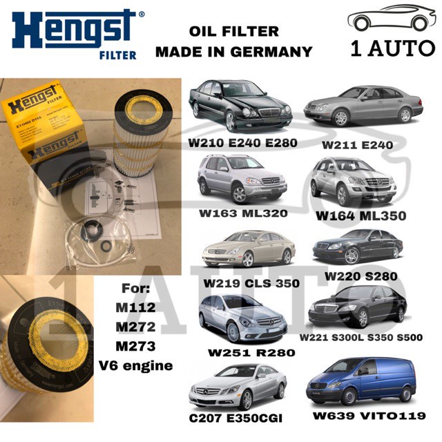 HENGST GERMANY OIL FILTER MERCEDES M112 M272 M273 V6 W203 W204 W212 ...