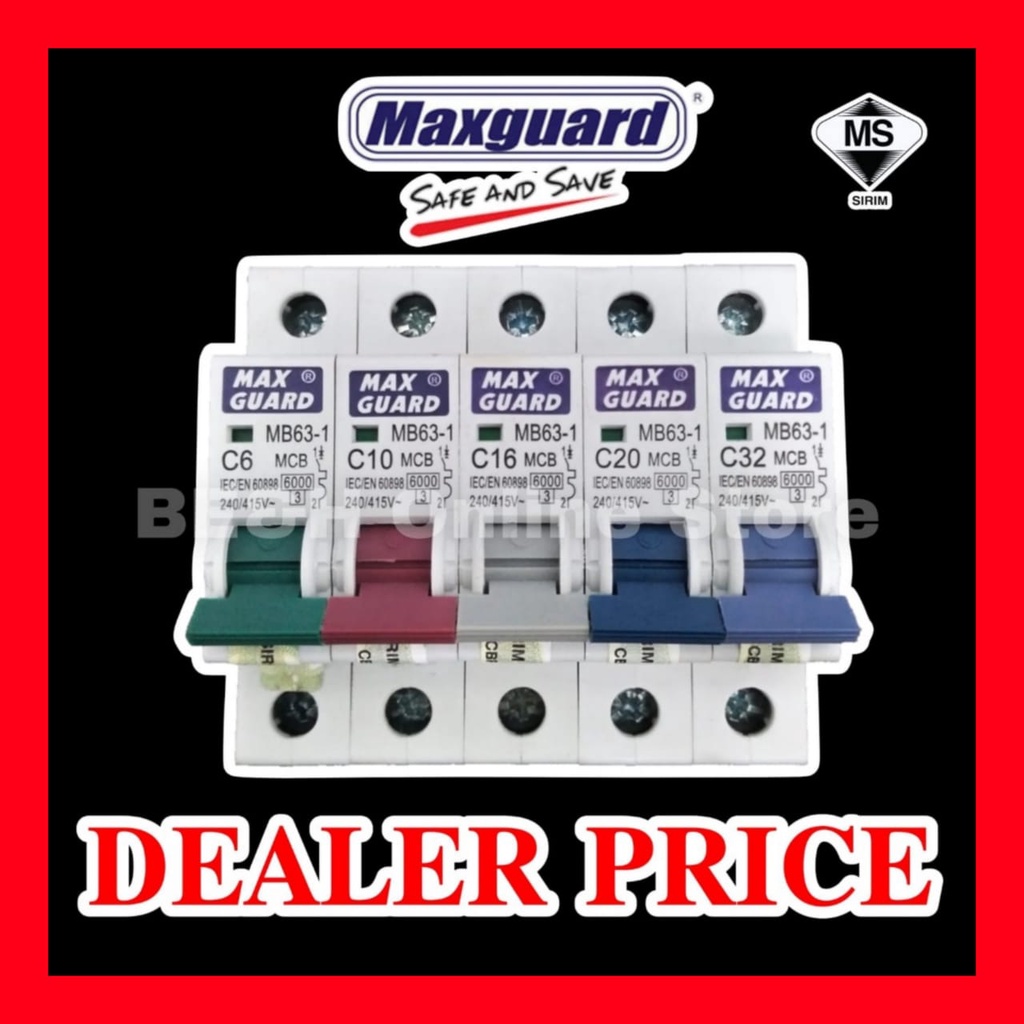 Maxguard 1 pole 1p MCB 6A 10A 16A 20A 32A SIRIM miniature circuit breaker 6000a | Shopee Malaysia