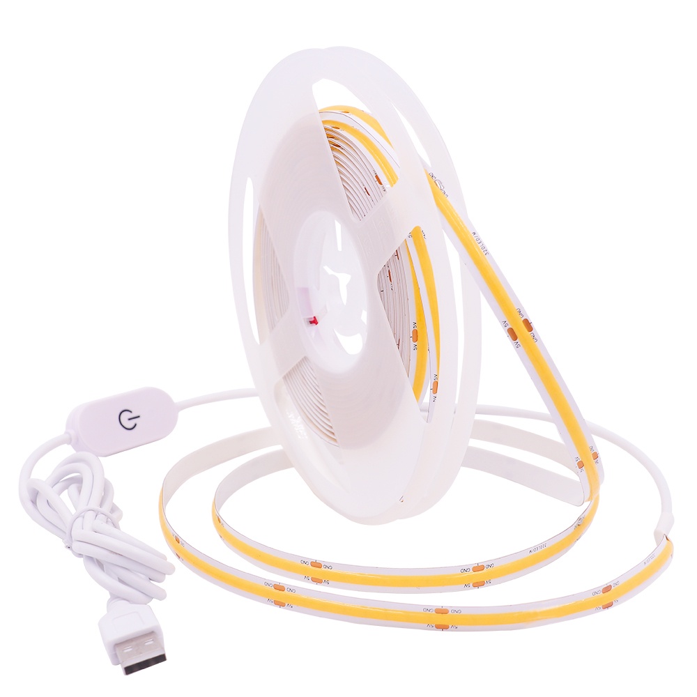 DC5V USB Powered LED COB Strip Light with ON/OFF Switch Dimmable LED Tape High Density 320Leds ...