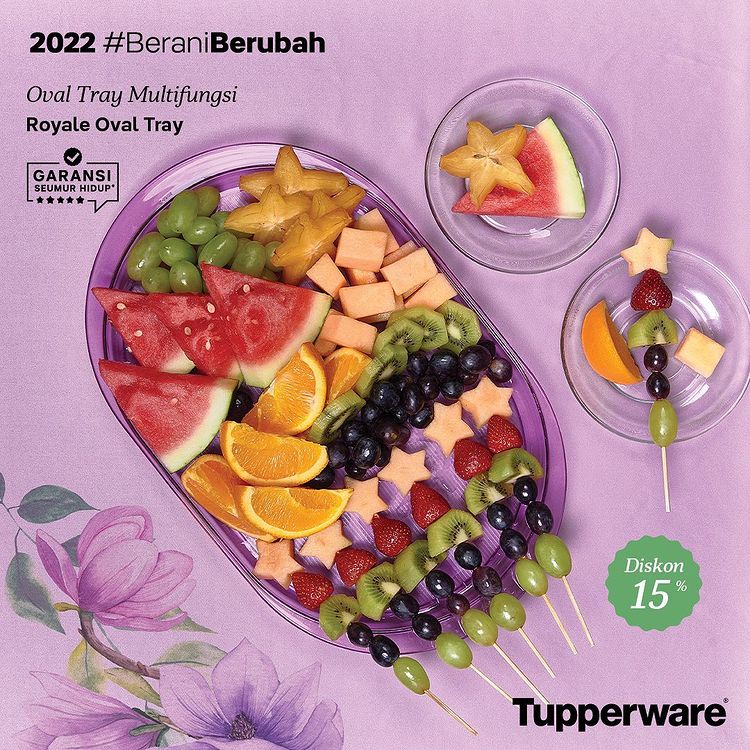 Tupperware Royale OVAL TRAY OVAL SERVER TRAY PURPLE DAISY | Shopee Malaysia