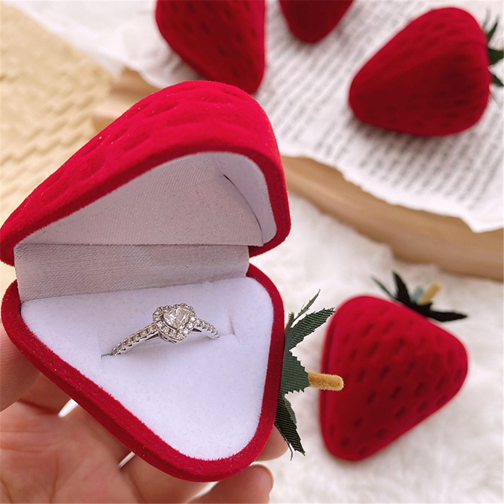Red Strawberry Heart Shaped Ring Box Proposal Wedding Jewelry Mini ...