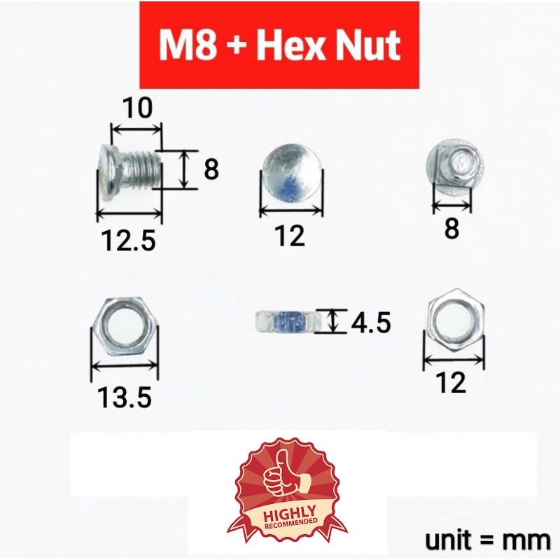 Bolt and Nut Slotted Angle Bar M8 x 16mm / Skru Besi Rak / Rack Shelf ...