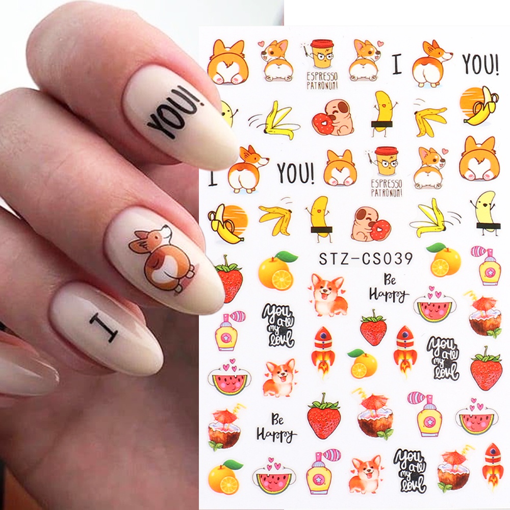 Dogs Pelekat Kuku Nail Stickers Cats Nail Decal Cute Cartoon Design ...