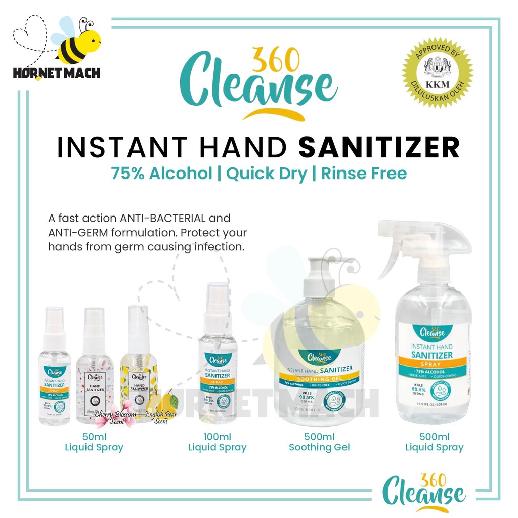 Cleanse360 Hand Sanitizer (50ml Spray/100ml Spray/500ml Spray/500ml Gel ...