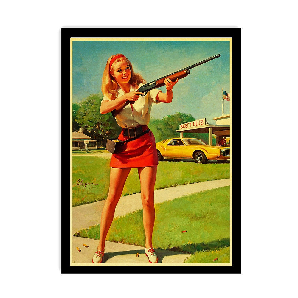 Vinatge World War Ii Sexy Pin Up Girl Retro Poster Kraft Paper Printed