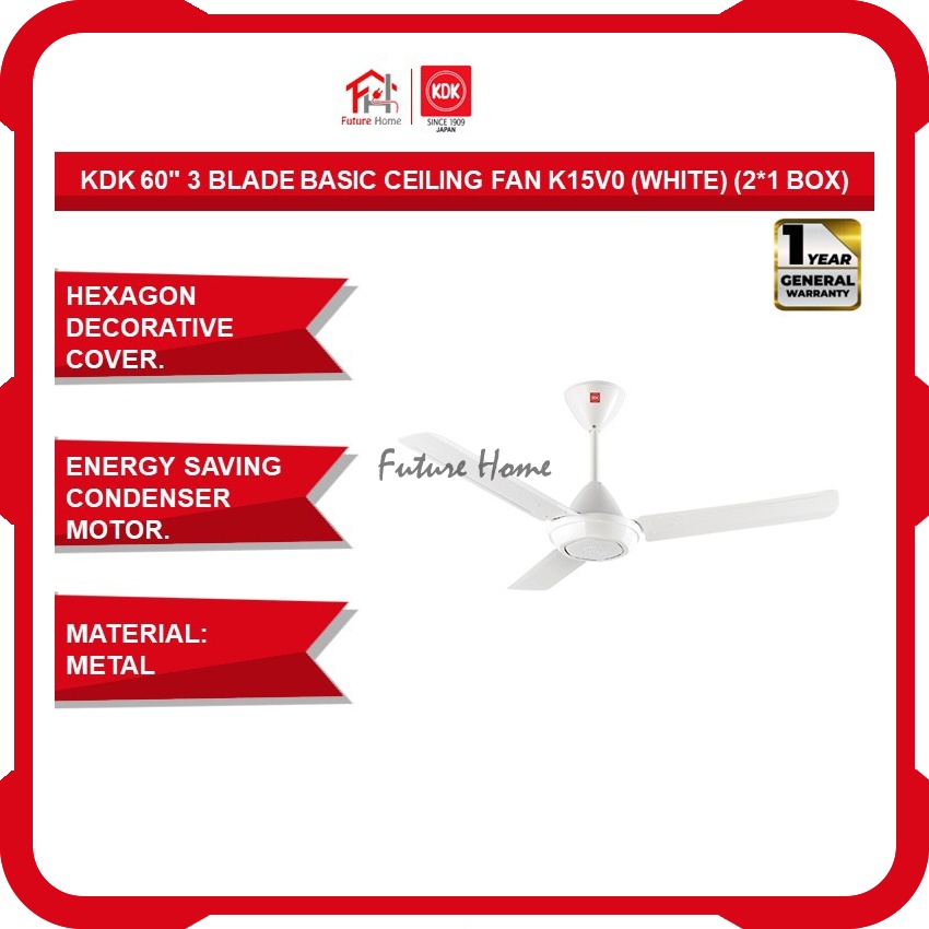 KDK 60" 3 Blade Basic Ceiling Fan K15V0 (White) | Shopee Malaysia