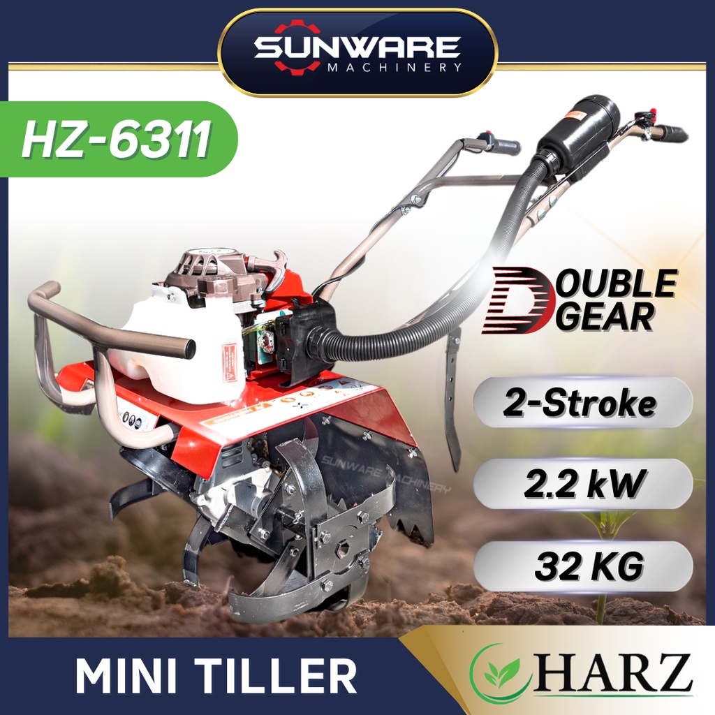 HARZ HZ-6311 Mini Tiller Cultivator 68cc Rotary Mini Tiller 2-Stroke Engine - HEAVY DUTY ...