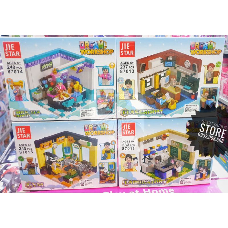 Combo 4 Lego Assembly Model Study Room, Gym, Tea & Lab Milk (957 Pieces ...