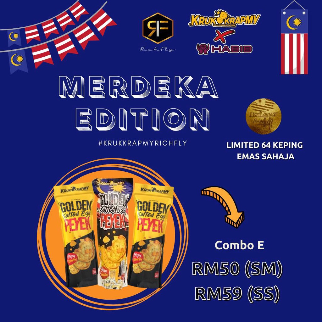 MERDEKA EDITION COMBO E GOLDEN SALTED EGG PEYEK [2 ORIGINAL + 1 SPICY ...