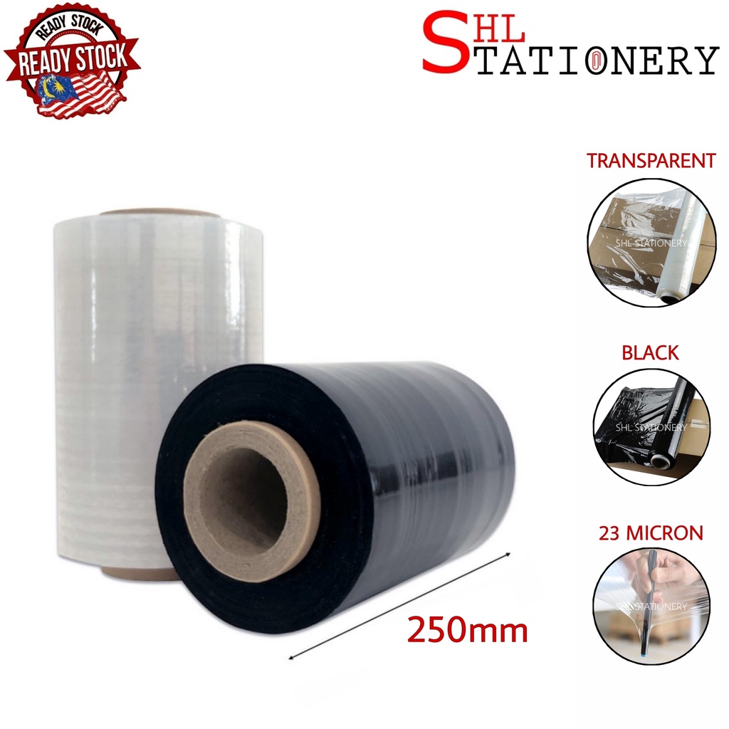 1KG x 250mm Pallet Stretch Film 23 Micron 25cm Transparent / Black ...