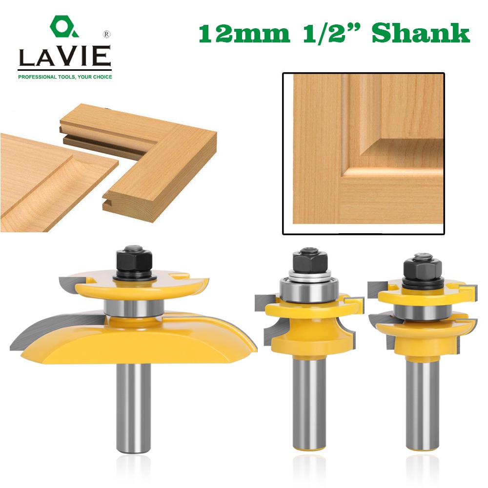 LAVIE 3pcs 1/2” Shank Round Over Rail & Stile with Cove Panel Raiser ...