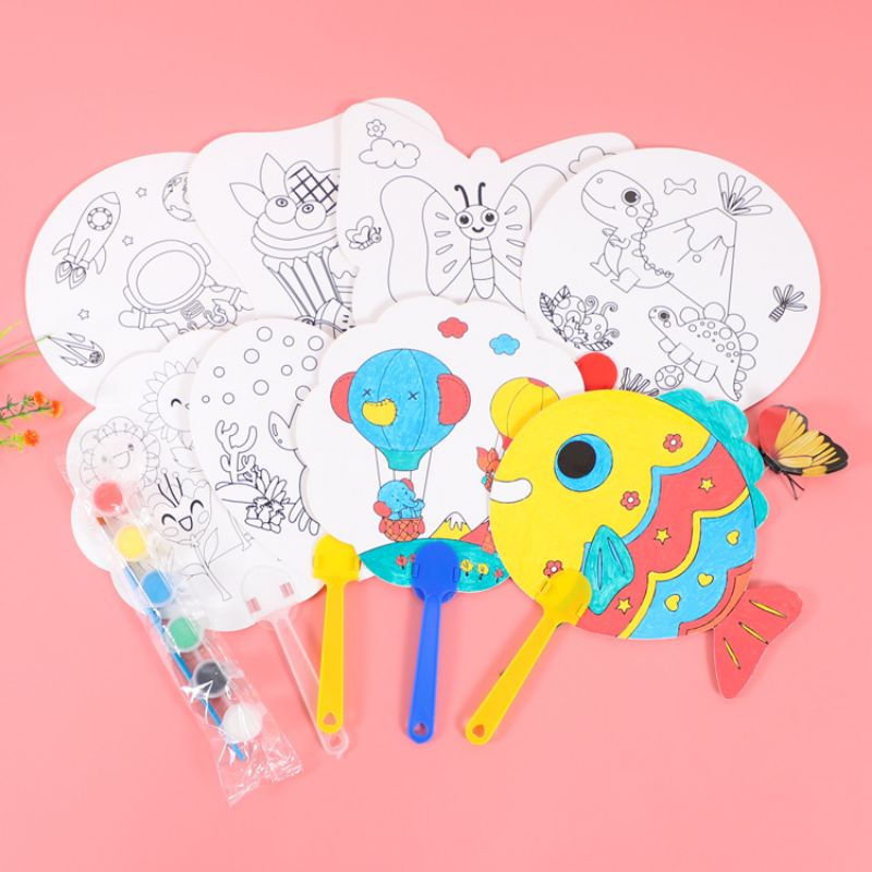 DIY Colouring Painting Hand Fan Kindergarten Gift School Student Gift ...