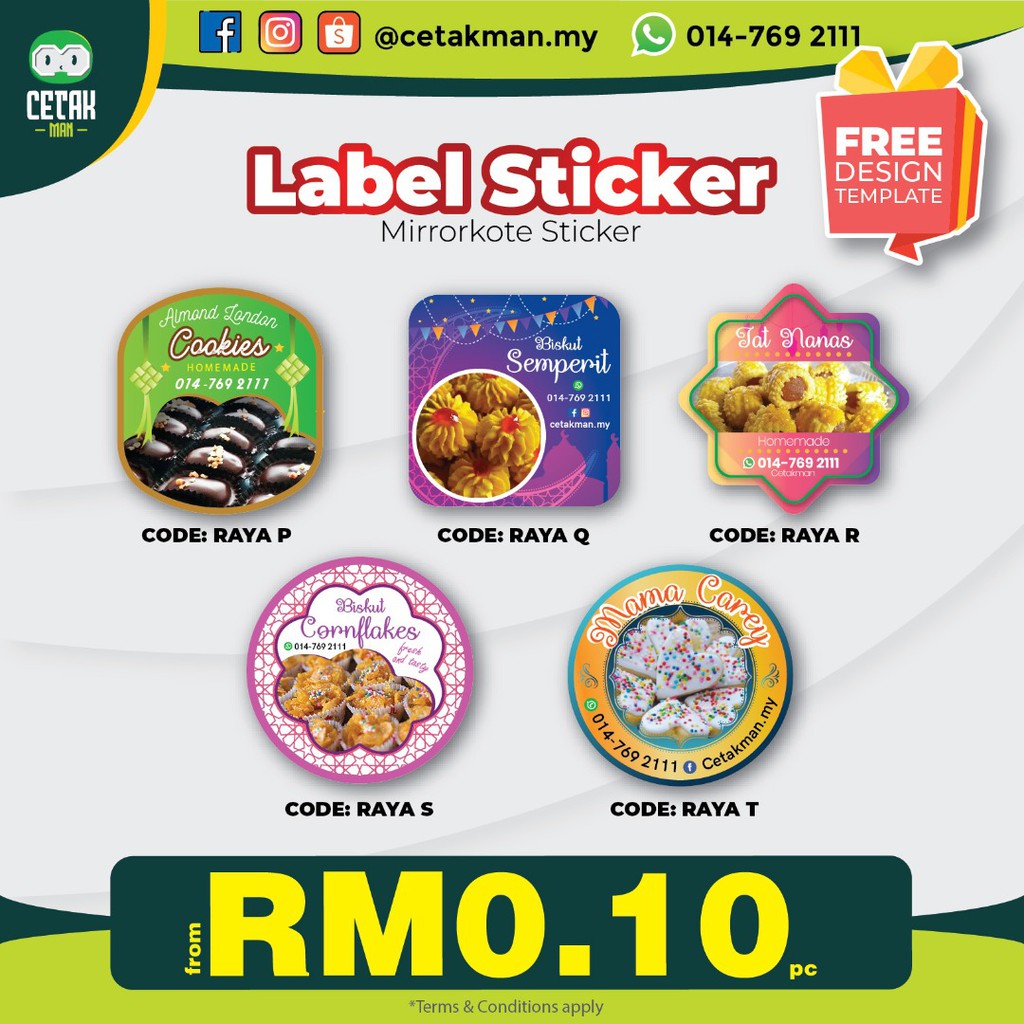Sticker Hari Raya Aidilfitri /Sticker Biskut Raya / Eid Mubarak / Hari ...