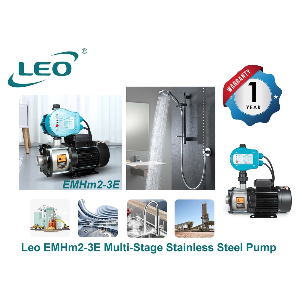 Leo EMHm 2-3-PC (0.5Hp / 370W) Multi-Stage S/Steel Centrifugal Pump ...