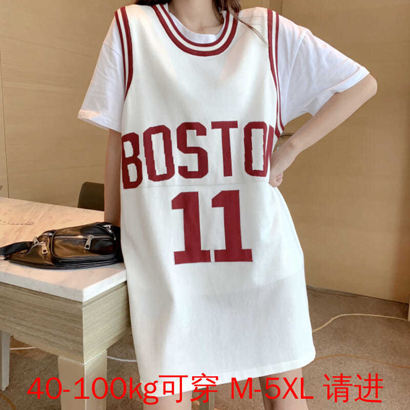 【40-100kg M-5XL girl clothes】 240斤胖mm学生T恤背心裙套装宽松特大码女装300韩版中长款两件套 【大码女装 Oversize Plus size ...