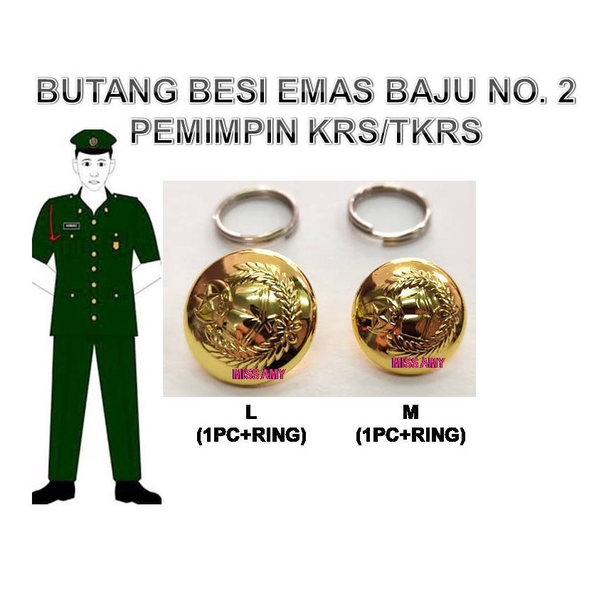 BUTANG BESI EMAS BAJU PEMIMPIN PEGAWAI KRS / TKRS NO. 2 - M/L (1pc ...