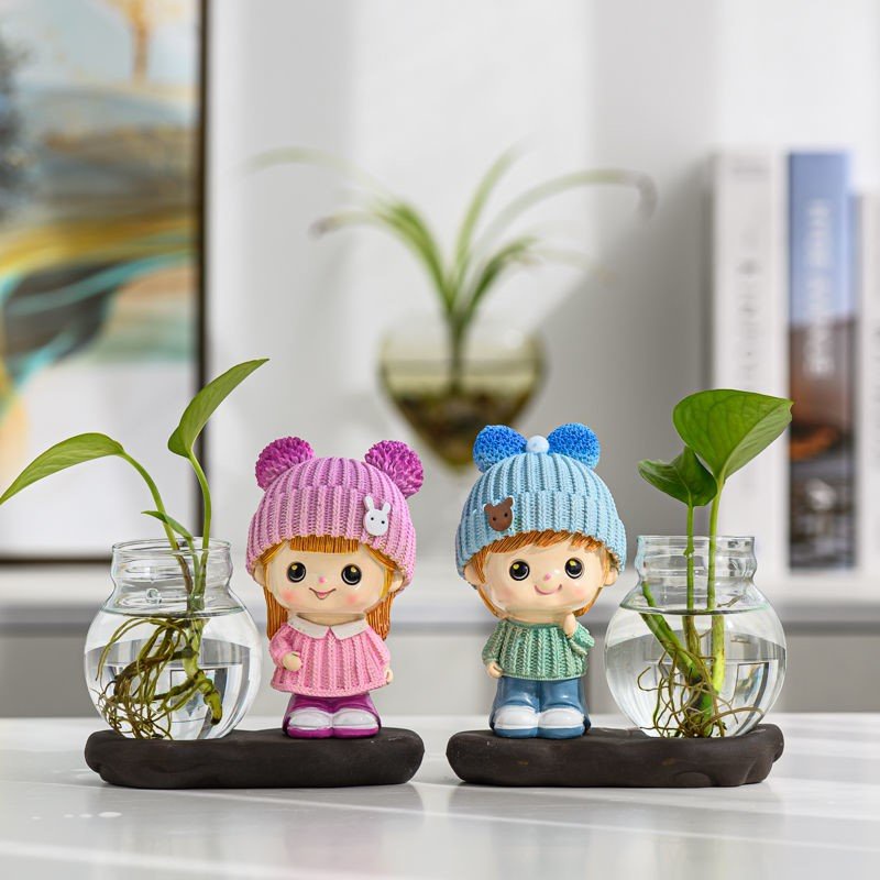 Vas hidroponik lobak hijau, bekas tumbuhan akuatik, karangan bunga ...