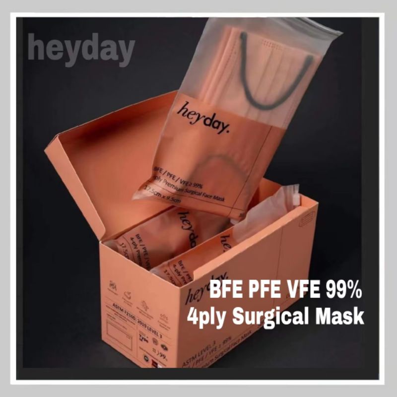 heyday Coral Peach 4ply Premium Surgical Medical Face Mask BFE PFE VFE 99% | Shopee Malaysia