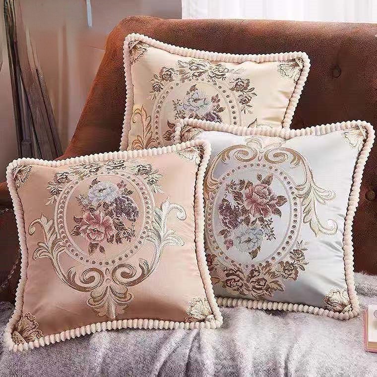 European Style Retro Cushion Cover 3D Delicate Embroidery Flower Throw ...