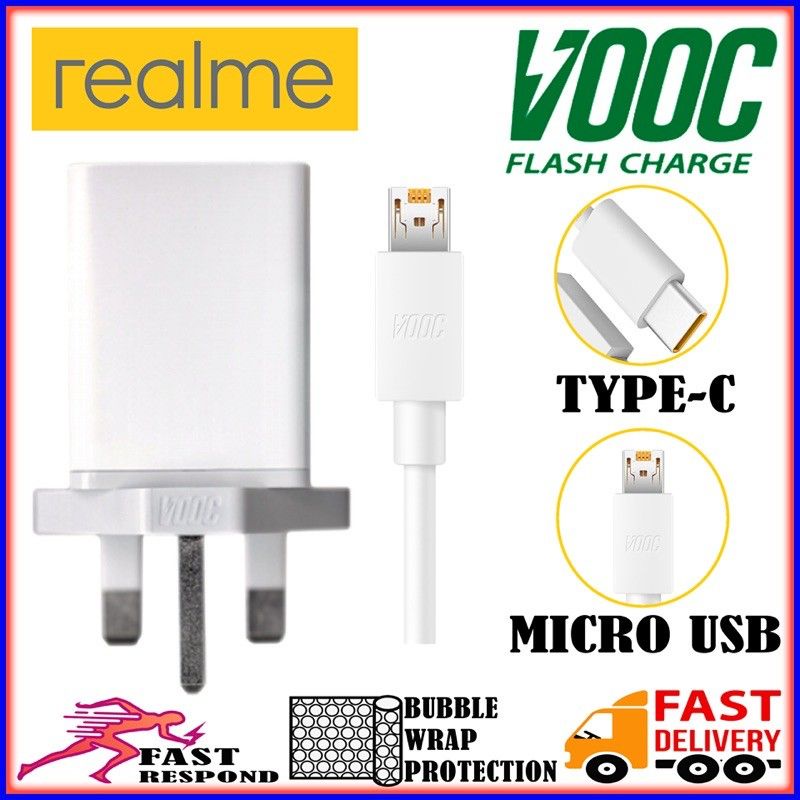 🇲🇾Realme 100% Vooc Flash Charging Adapter With Cable Type C Or Micro | Shopee Malaysia