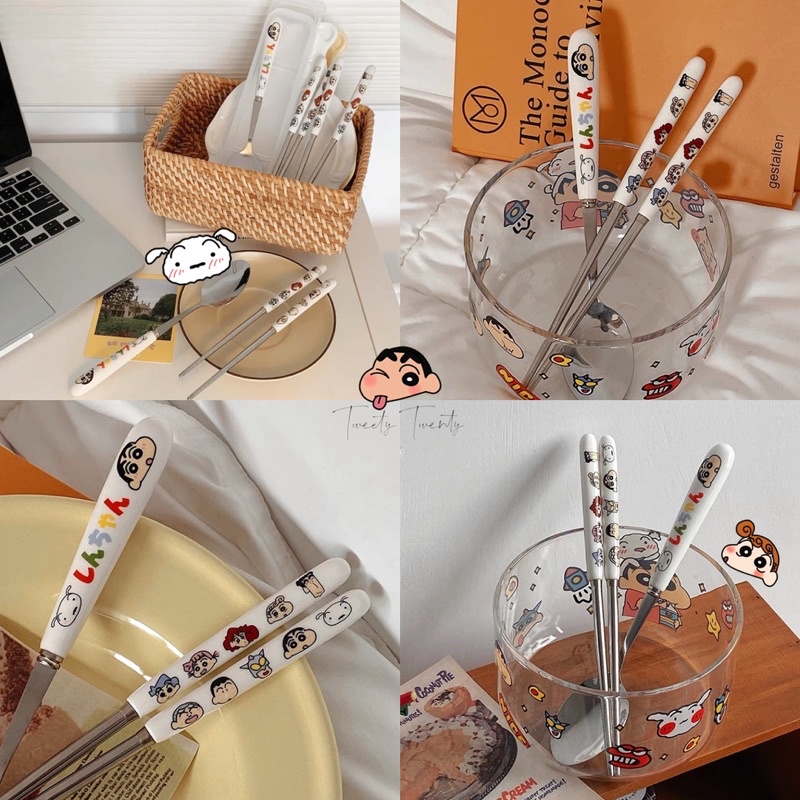 Crayon Shin Chan 4pcs Set Stainless Steel Cutlery Spoon Fork Chopstick ...